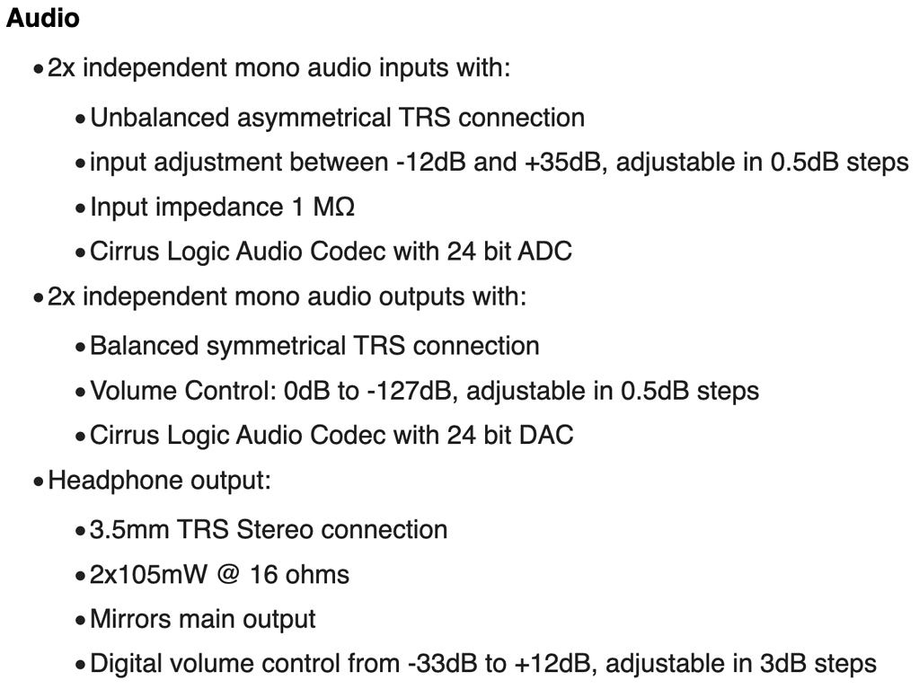 What are the Dwarf Input and Output technical specifications - Device Details - MOD Audio Forum